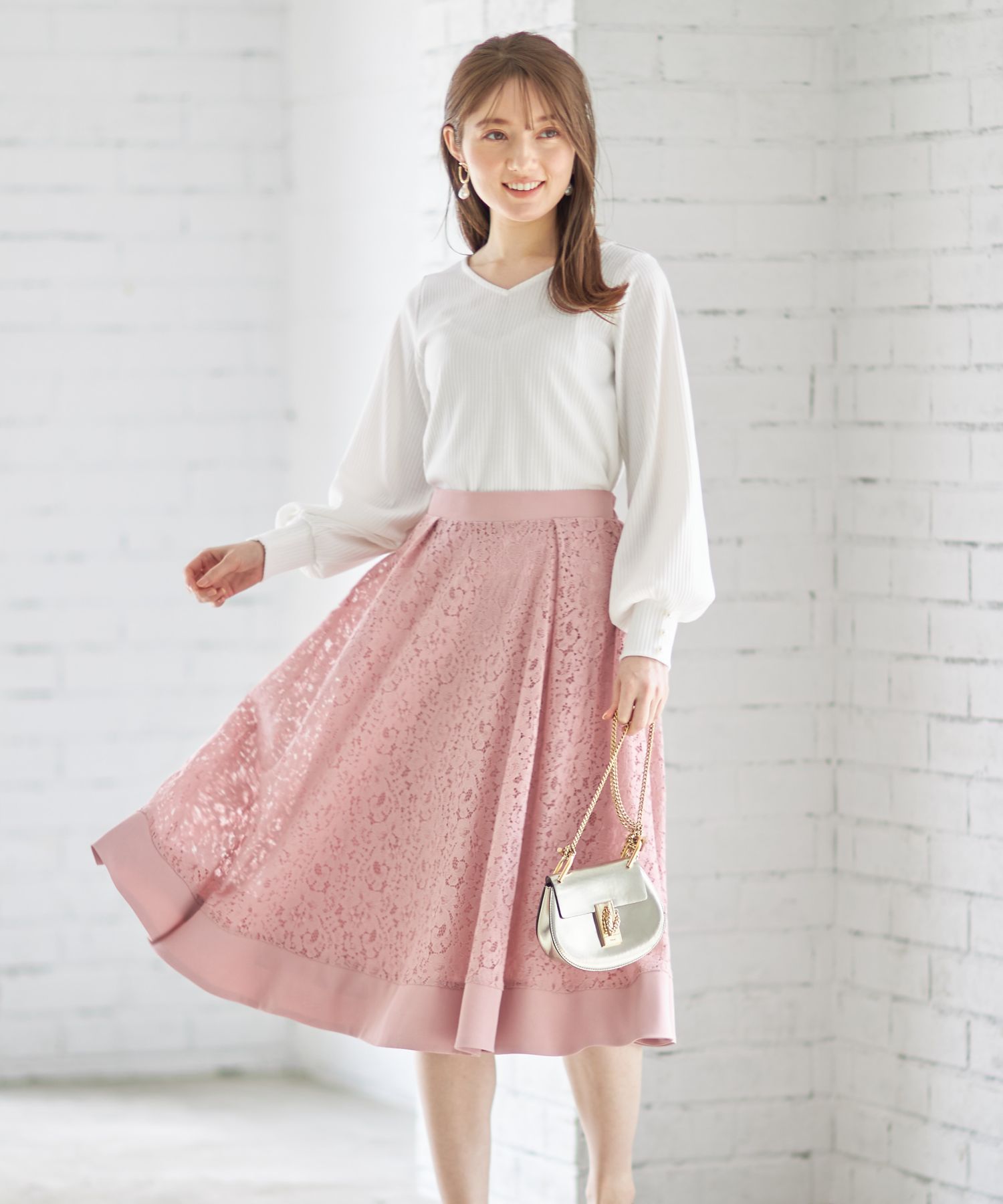 美人百花9月号掲載】フラワーレースミディ丈フレアスカート 美人百花9月号掲載】フラワーレースミディ丈フレアスカート