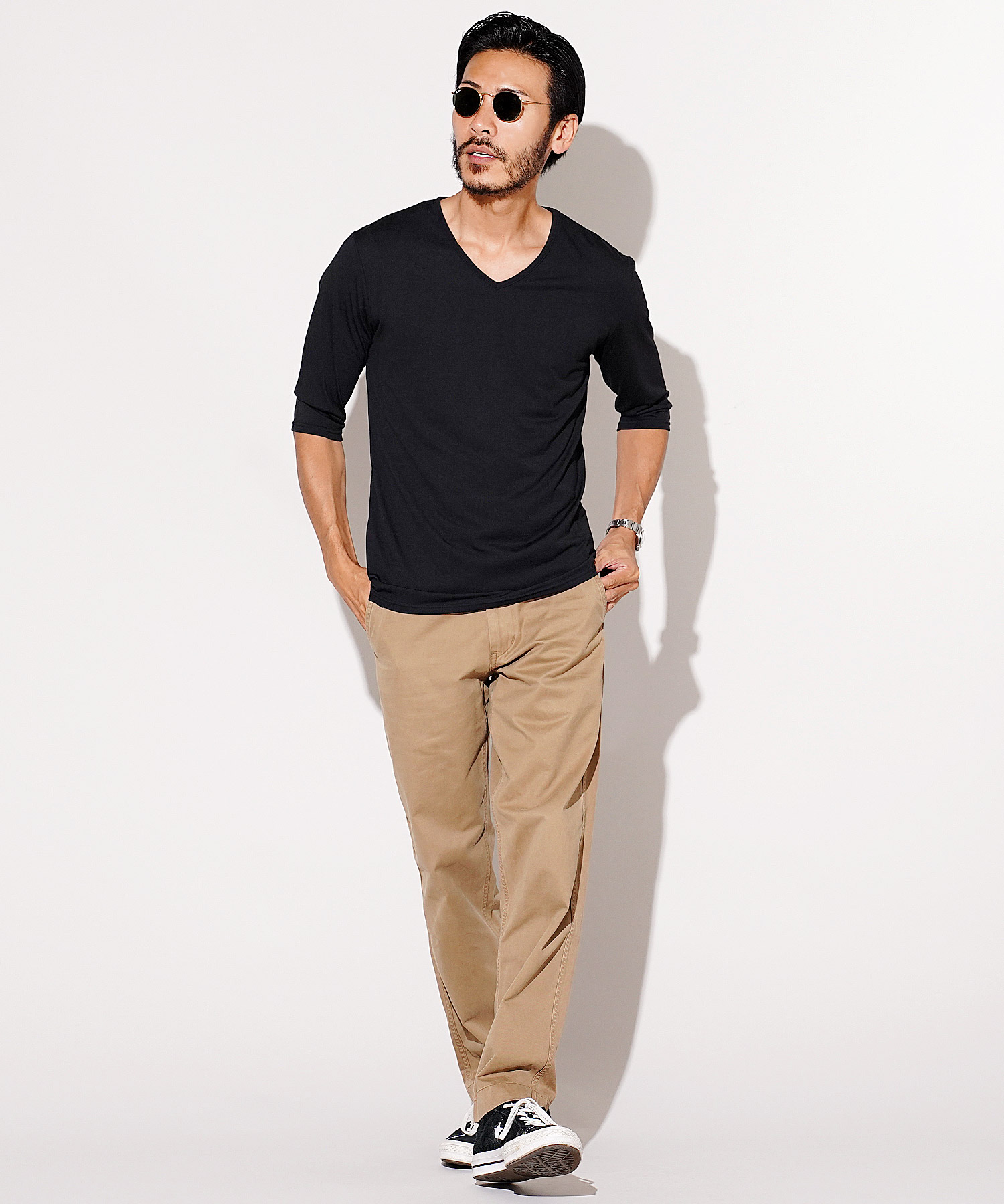 ジギーズショップ JIGGYS SHOP Vネック無地5分袖Tシャツ / T ジギーズショップ JIGGYS SHOP Vネック無地5分袖Tシャツ / T