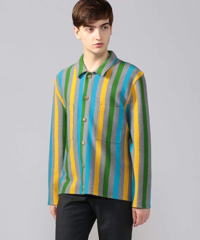 セール 50%OFF】コットンカシミヤ ストライプポロニット セール 50%OFF】コットンカシミヤ ストライプポロニット