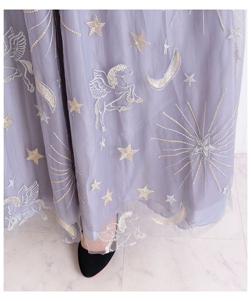 星空柄刺繍のチュールドッキングニットワンピース(503551770 星空柄刺繍のチュールドッキングニットワンピース(503551770