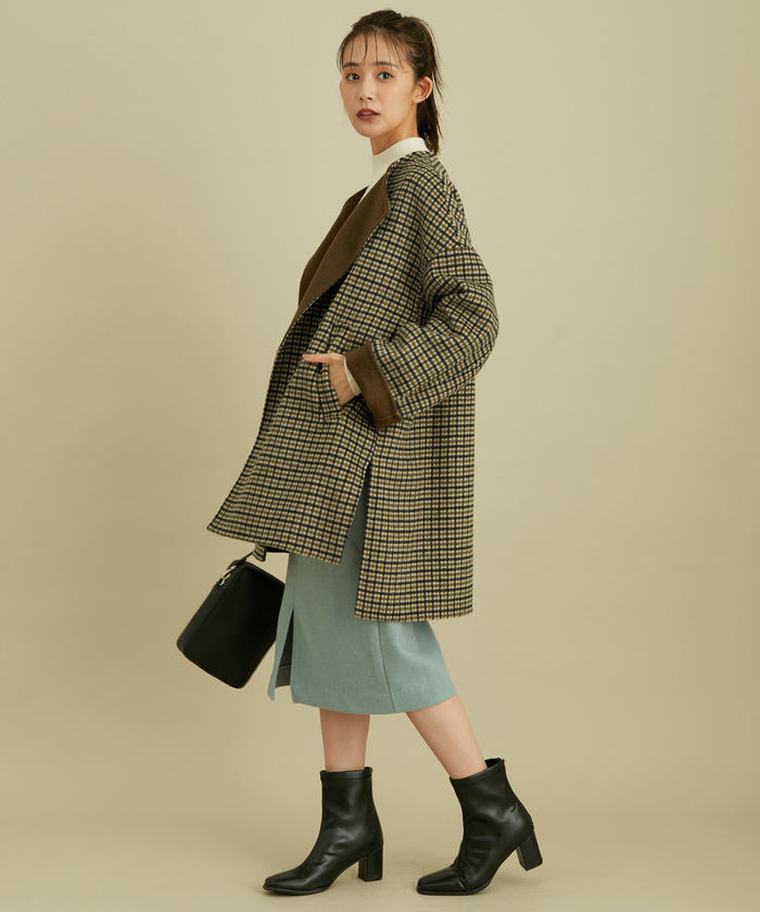 セール 50%OFF】【リバー仕立て】ハーフ丈ノーカラーゆるコート セール 50%OFF】【リバー仕立て】ハーフ丈ノーカラーゆるコート