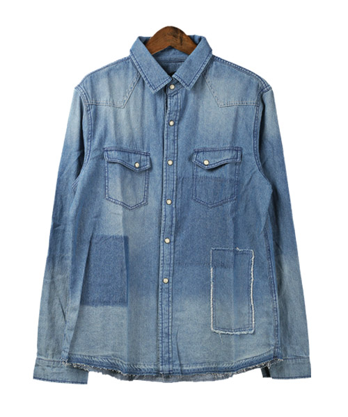 セール10%OFF】ラグスタイル LUXSTYLE パッチワークデニムシャツ セール10%OFF】ラグスタイル LUXSTYLE パッチワークデニムシャツ