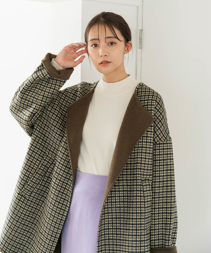 セール 50%OFF】【リバー仕立て】ハーフ丈ノーカラーゆるコート セール 50%OFF】【リバー仕立て】ハーフ丈ノーカラーゆるコート