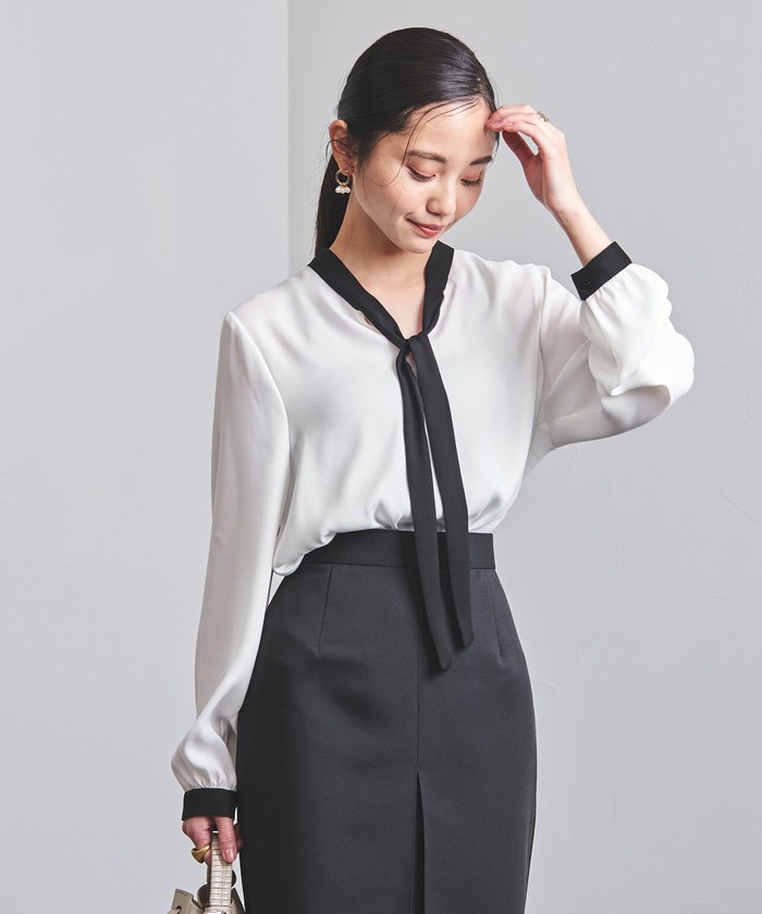 UNITED ARROWS>サテン バイカラー ボウタイ ブラウス B† シャツ UNITED ARROWS>サテン バイカラー ボウタイ ブラウス B† シャツ