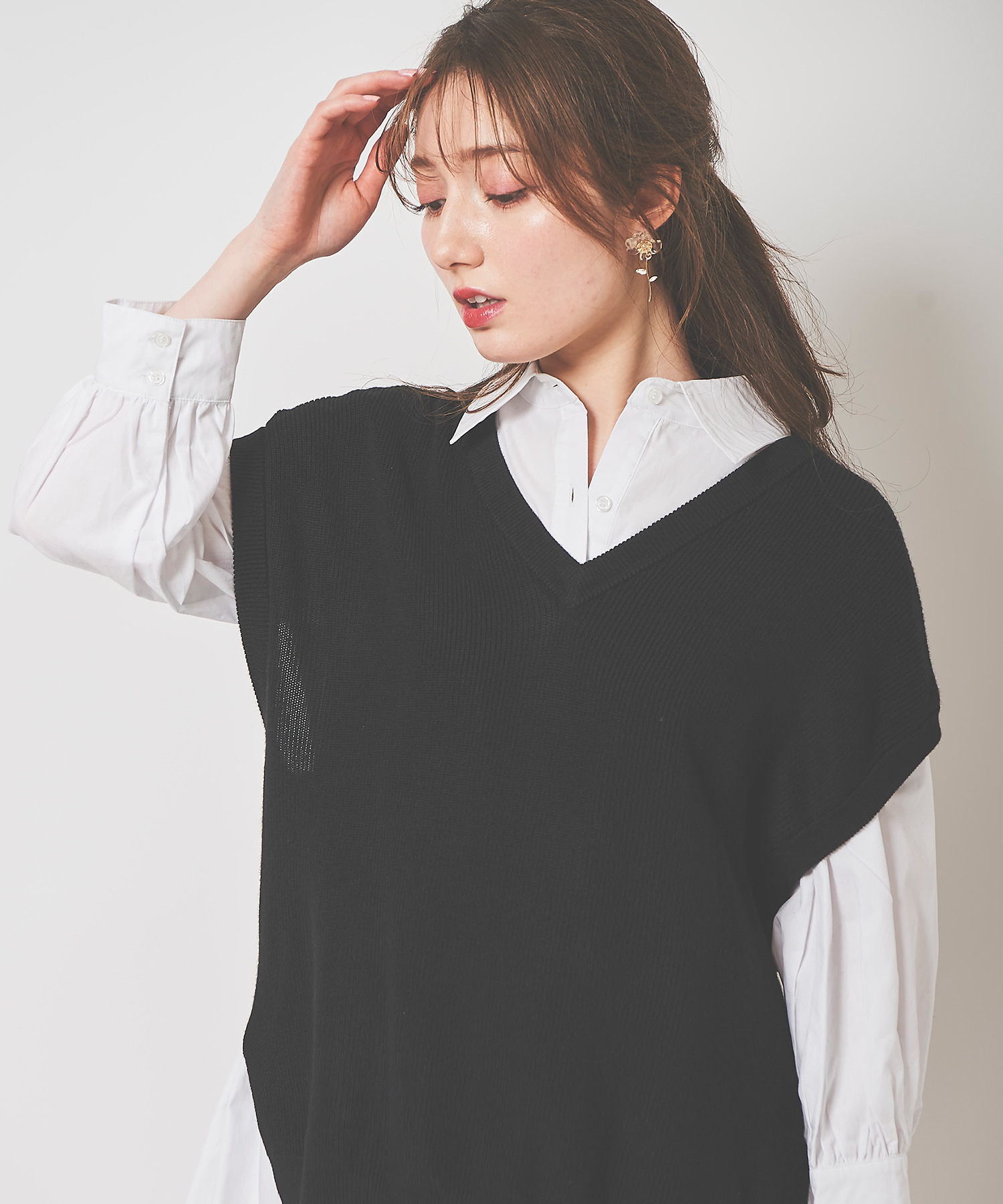 セール 70%OFF】ニットベストシャツワンピース (504567568 セール 70%OFF】ニットベストシャツワンピース (504567568