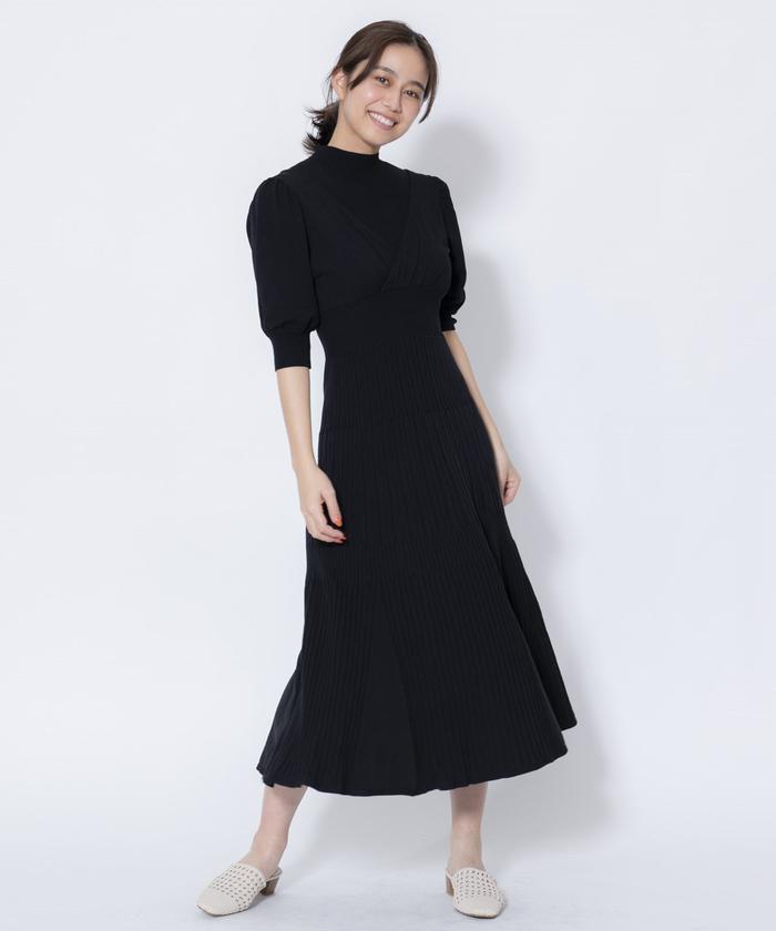 カシュクールレイヤード5分袖ニットワンピース(504593875) | AND カシュクールレイヤード5分袖ニットワンピース(504593875) | AND