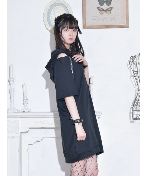 クーポン】病みくまハーフZIPユニセックスチュニックパーカー クーポン】病みくまハーフZIPユニセックスチュニックパーカー