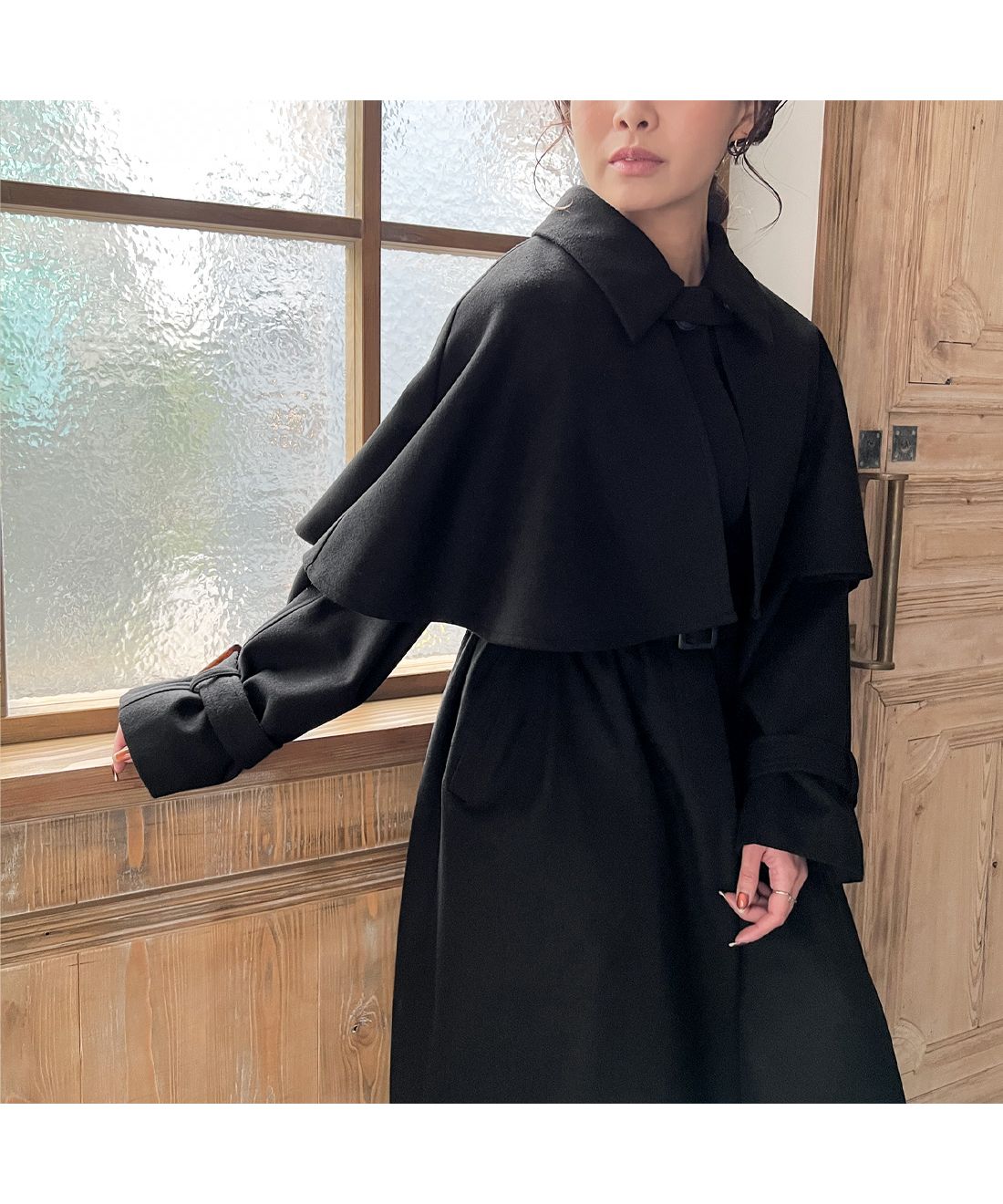 セール59%OFF】ジュノア JUNOAH 2wayステンカラーケープコート セール59%OFF】ジュノア JUNOAH 2wayステンカラーケープコート