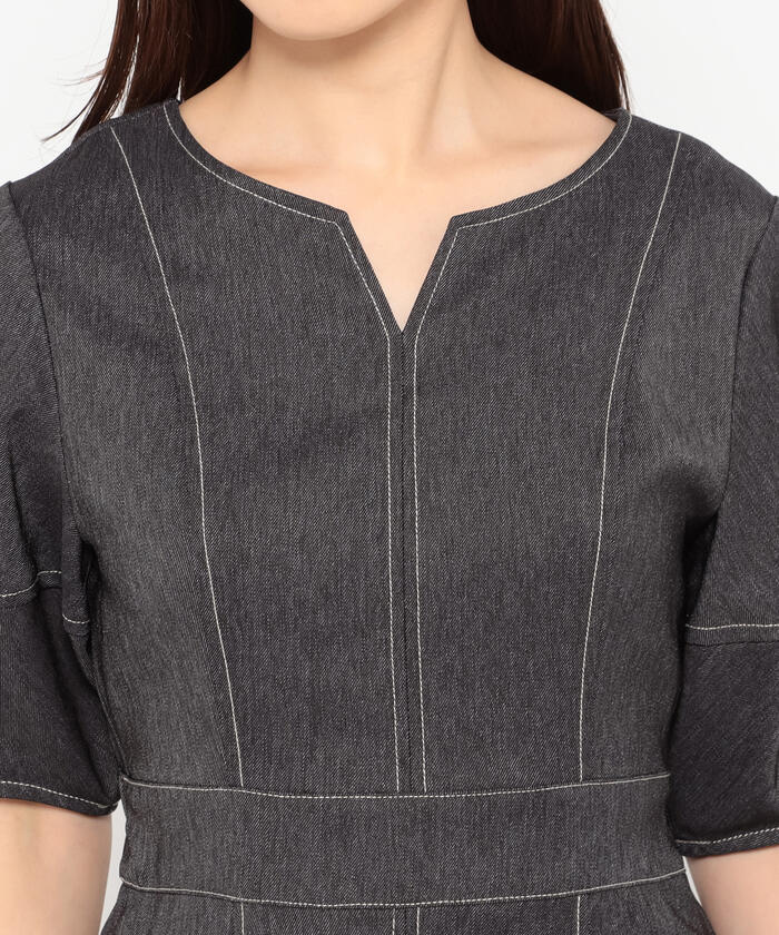 ミッシュマッシュ MISCH MASCH キーネックポリデニムワンピース ミッシュマッシュ MISCH MASCH キーネックポリデニムワンピース