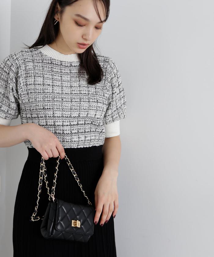 セール 30%OFF】ツイードニットワンピース23AW(505397486 セール 30%OFF】ツイードニットワンピース23AW(505397486