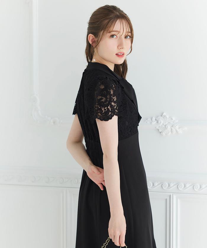 セール 50%OFF】異素材ボウタイレースドッキングワンピース セール 50%OFF】異素材ボウタイレースドッキングワンピース