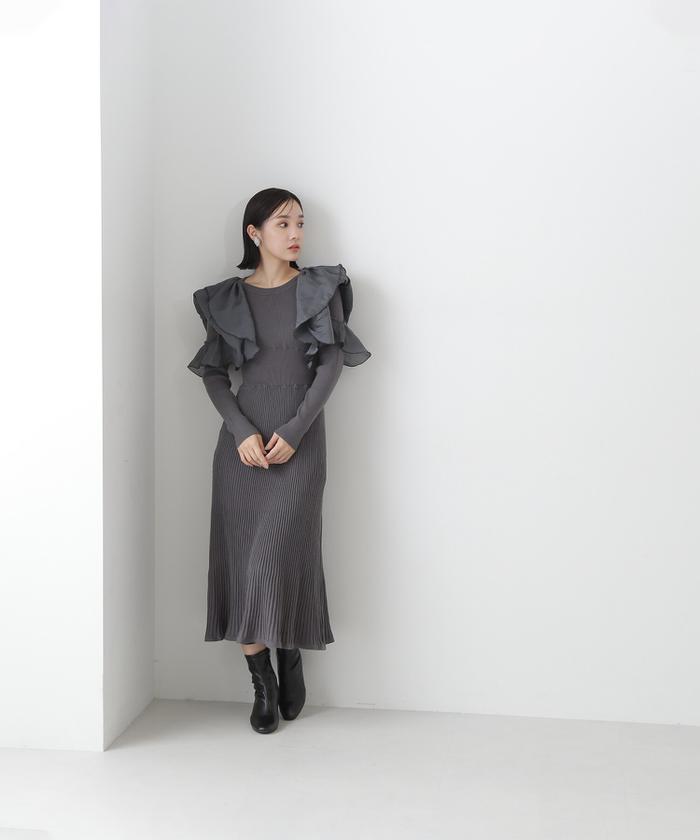 セール】ラッフルフリルドッキングニットワンピース(505634960 セール】ラッフルフリルドッキングニットワンピース(505634960
