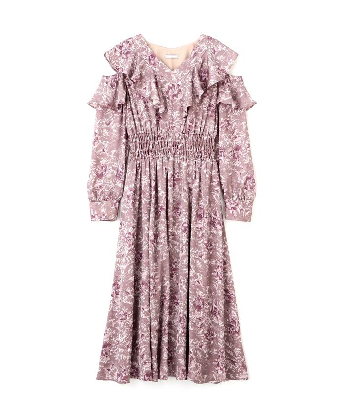 セール 40%OFF】フラワープリントサテンラッフルワンピース セール 40%OFF】フラワープリントサテンラッフルワンピース