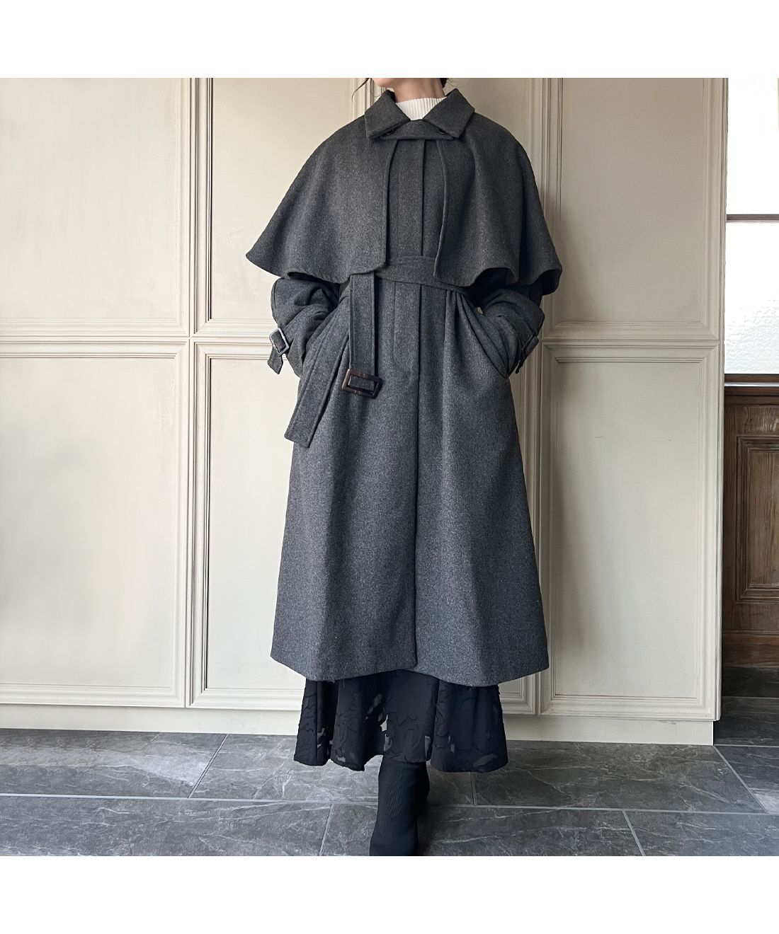 セール59%OFF】ジュノア JUNOAH 2wayステンカラーケープコート セール59%OFF】ジュノア JUNOAH 2wayステンカラーケープコート