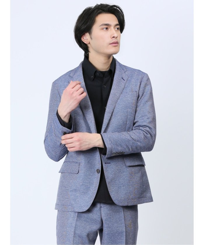 セール】TechLinen スリムフィット 2ボタンジャケット 青 セール】TechLinen スリムフィット 2ボタンジャケット 青