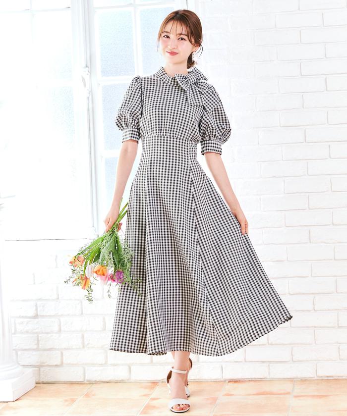 セール 30%OFF】サイドリボンギンガムチェックワンピース セール 30%OFF】サイドリボンギンガムチェックワンピース