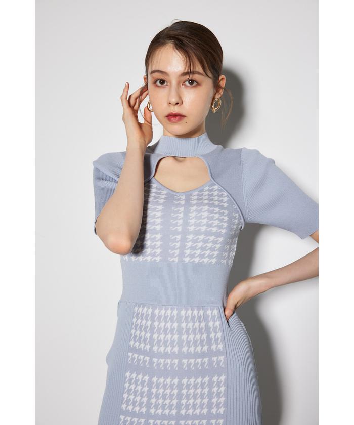 セール 40%OFF】2WAY千鳥パターンタイトニットワンピース セール 40%OFF】2WAY千鳥パターンタイトニットワンピース