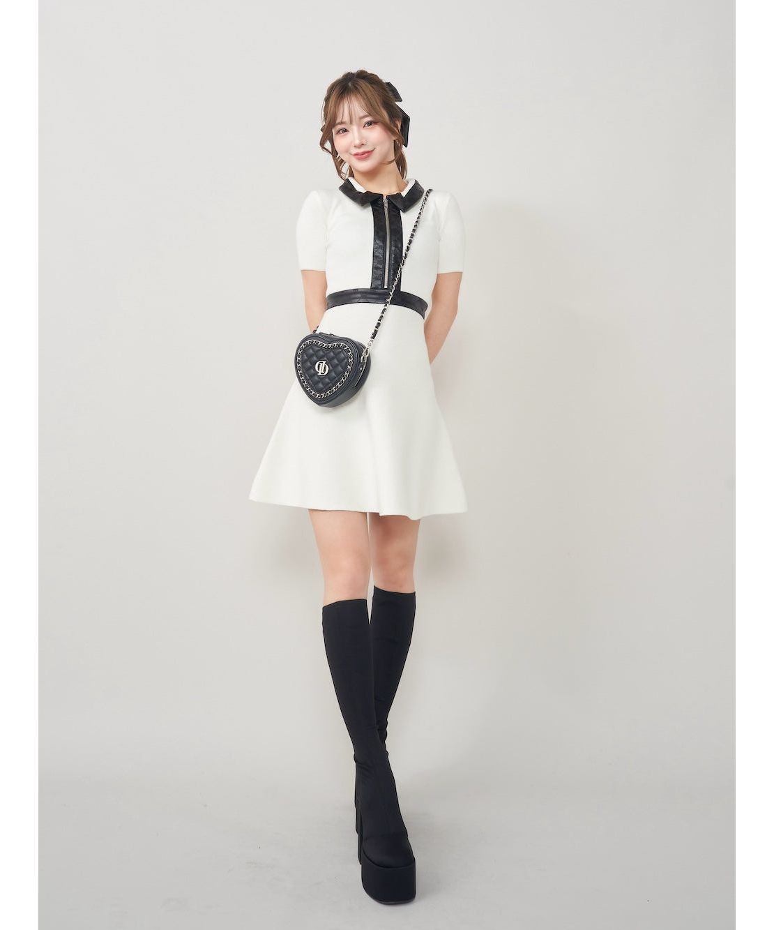 ダーリッチ Darich ロゴレザーニットミニワンピース(506792339 ダーリッチ Darich ロゴレザーニットミニワンピース(506792339
