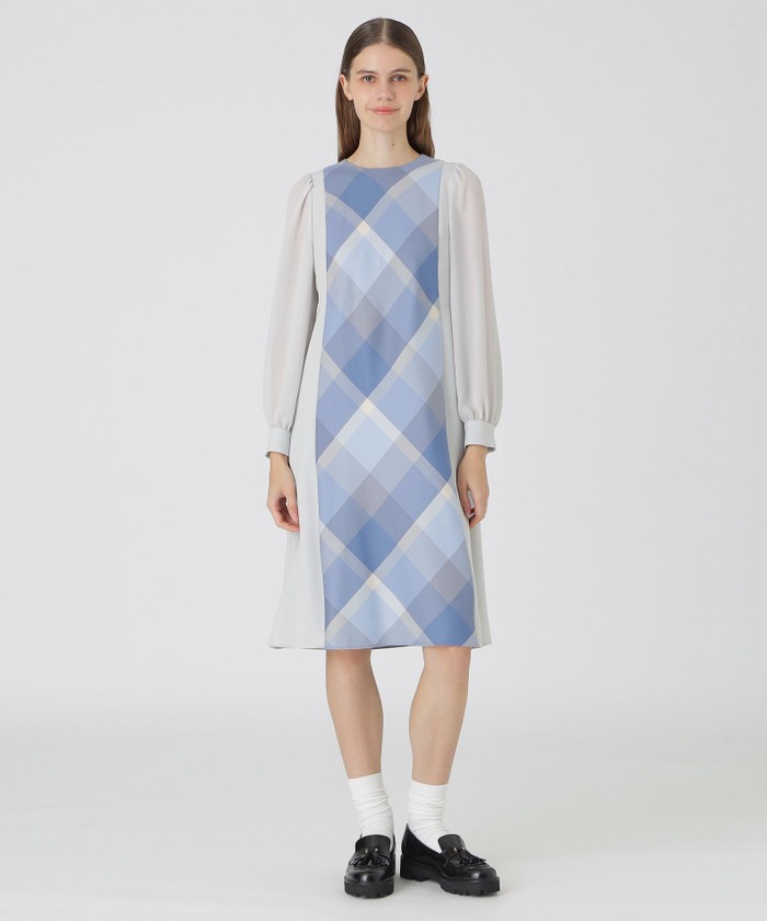 セール 39%OFF】スムージーサテンパーシャルチェックドレス セール 39%OFF】スムージーサテンパーシャルチェックドレス