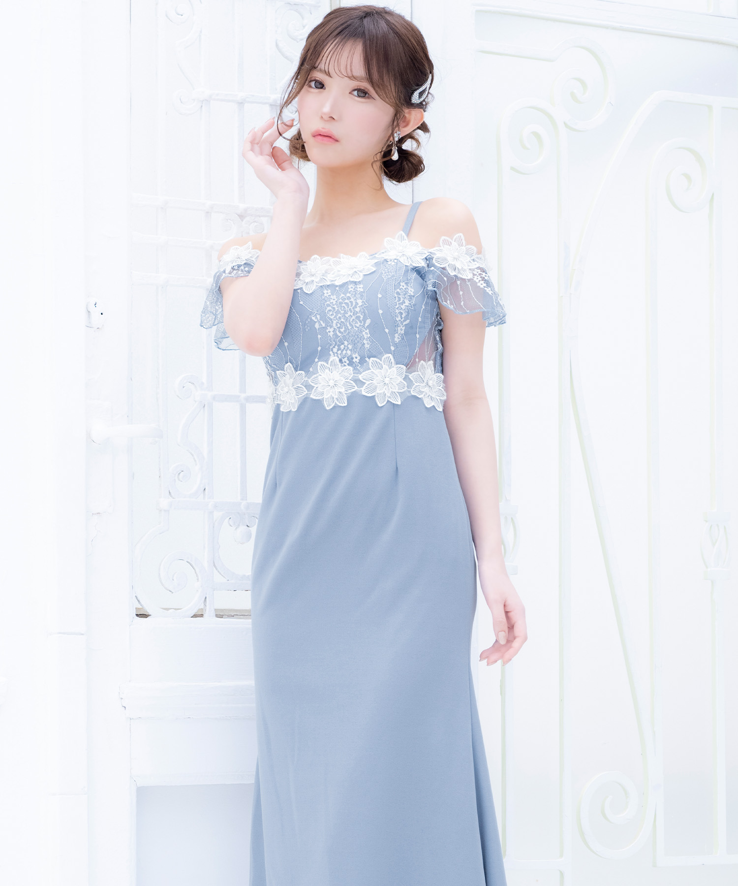 ティカ Tika キャバドレス肩あき立体フラワー 刺繍レースシアー ティカ Tika キャバドレス肩あき立体フラワー 刺繍レースシアー
