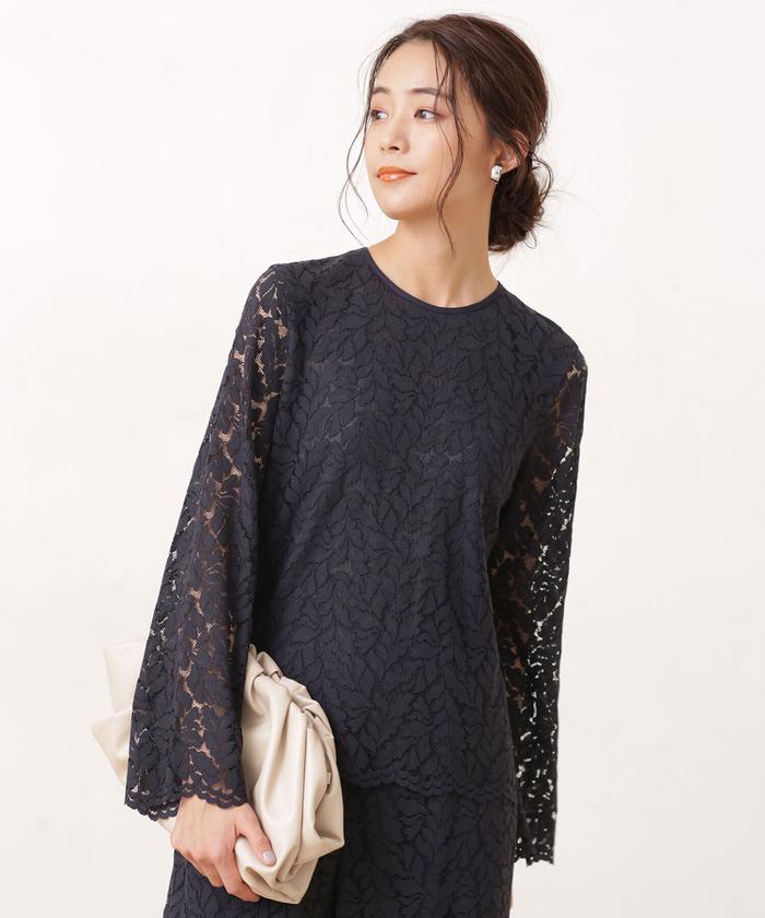 セール 50%OFF】リーフレースバックボタンブラウス セール 50%OFF】リーフレースバックボタンブラウス