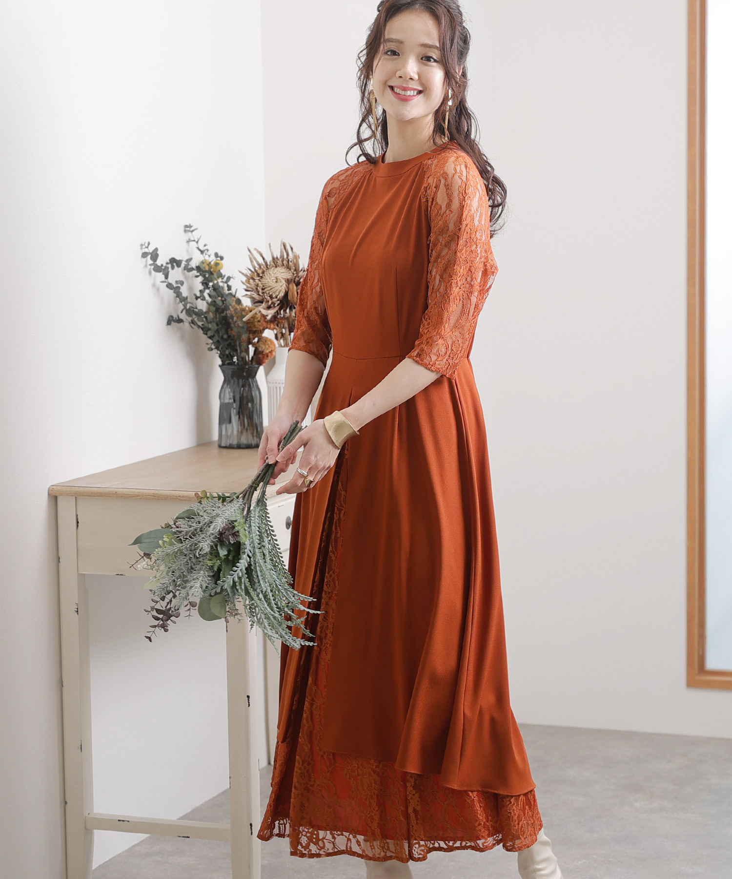 プールヴー PourVous 結婚式パーティードレススタンドカラー七分 プールヴー PourVous 結婚式パーティードレススタンドカラー七分