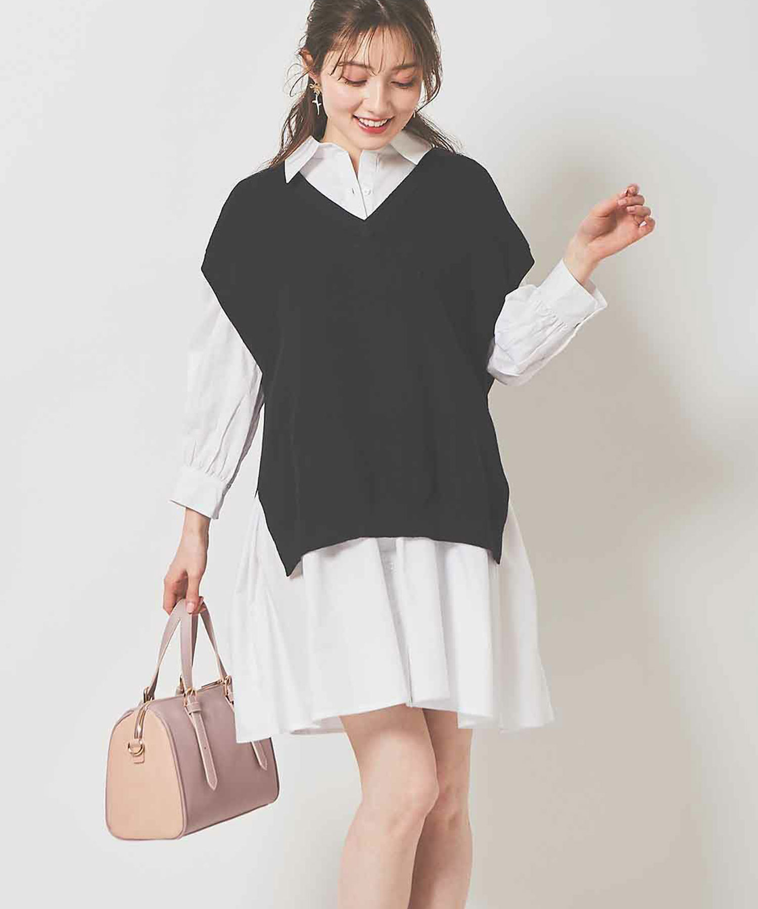 セール 70%OFF】ニットベストシャツワンピース (504567568 セール 70%OFF】ニットベストシャツワンピース (504567568