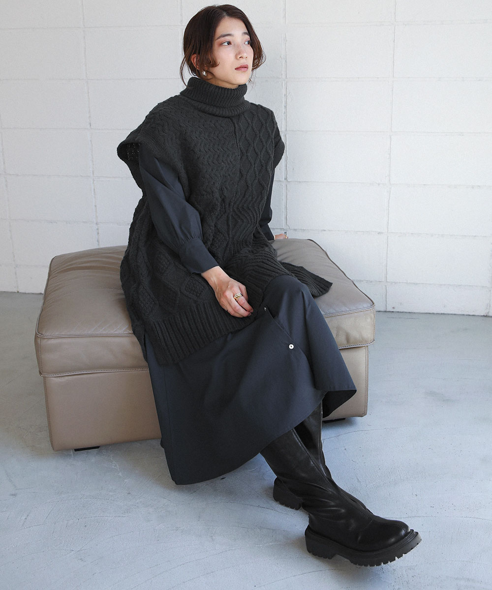 ブージュルード Bou Jeloud 柄ニットTワンピースS×裾フレア ブージュルード Bou Jeloud 柄ニットTワンピースS×裾フレア