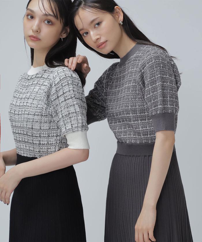 セール 30%OFF】ツイードニットワンピース23AW(505397486 セール 30%OFF】ツイードニットワンピース23AW(505397486
