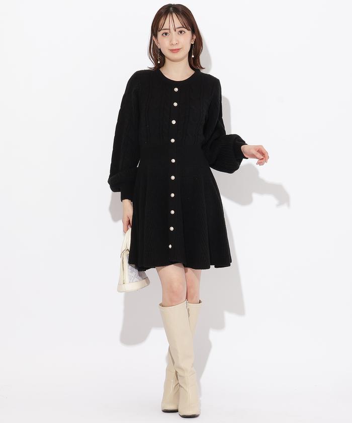 セール 30%OFF】ケーブルフロントボタンニットワンピース セール 30%OFF】ケーブルフロントボタンニットワンピース
