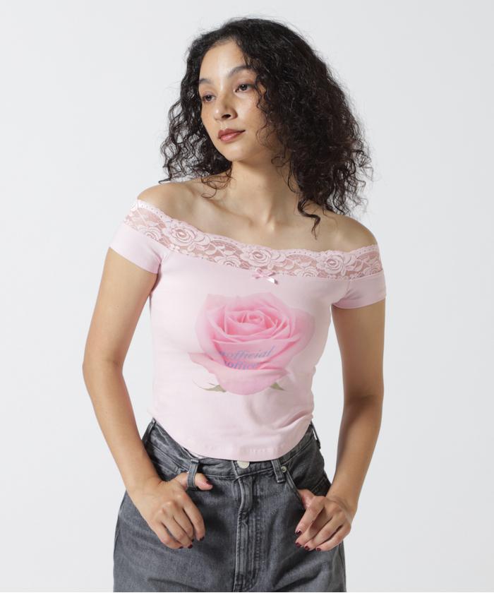 NOFFICIALNOFFICE/ノーフィシャルノフィス/ROSE LACE OFF SHOULDER TOP PINK(507578285 ...