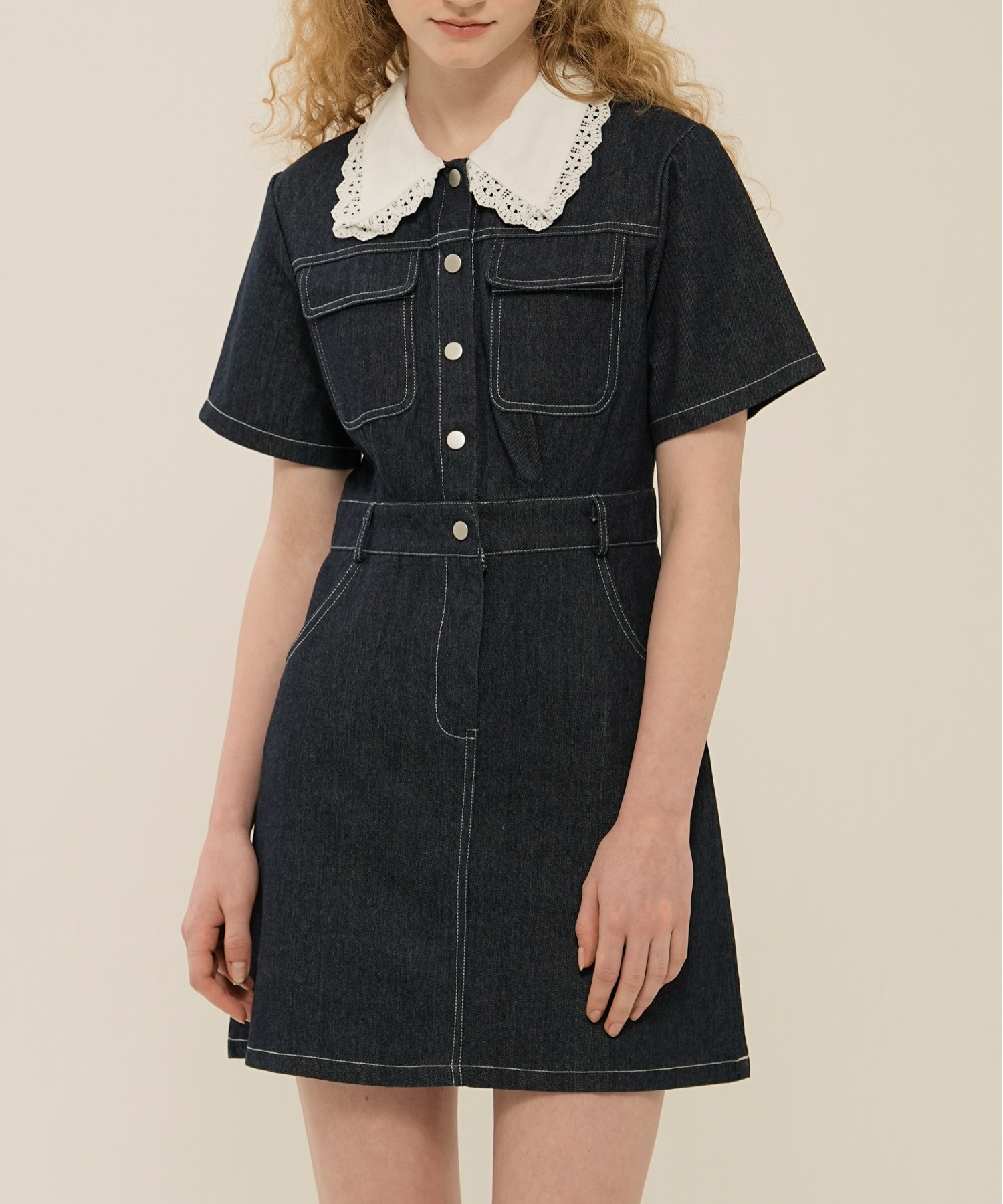 クーポン】ラポミ プチ LA POMME petit Lace Collar Denim One クーポン】ラポミ プチ LA POMME petit Lace Collar Denim One