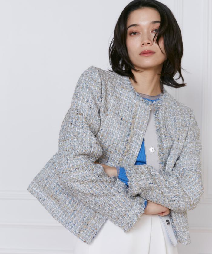 ノーカラーツイードジャケット《Lanificico Campore》(507923562) | イネド(INED) - d fashion