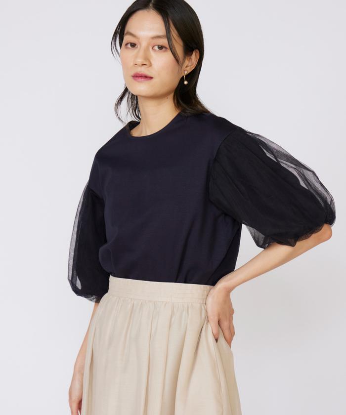 《大きいサイズ》袖チュールカットソー(508156504) | イネド(INED) - d fashion